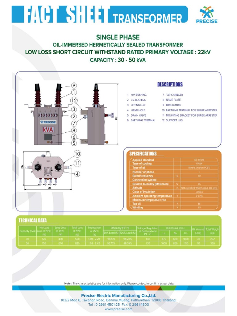 Fact Sheet - 1 Phase Transformer | PDF