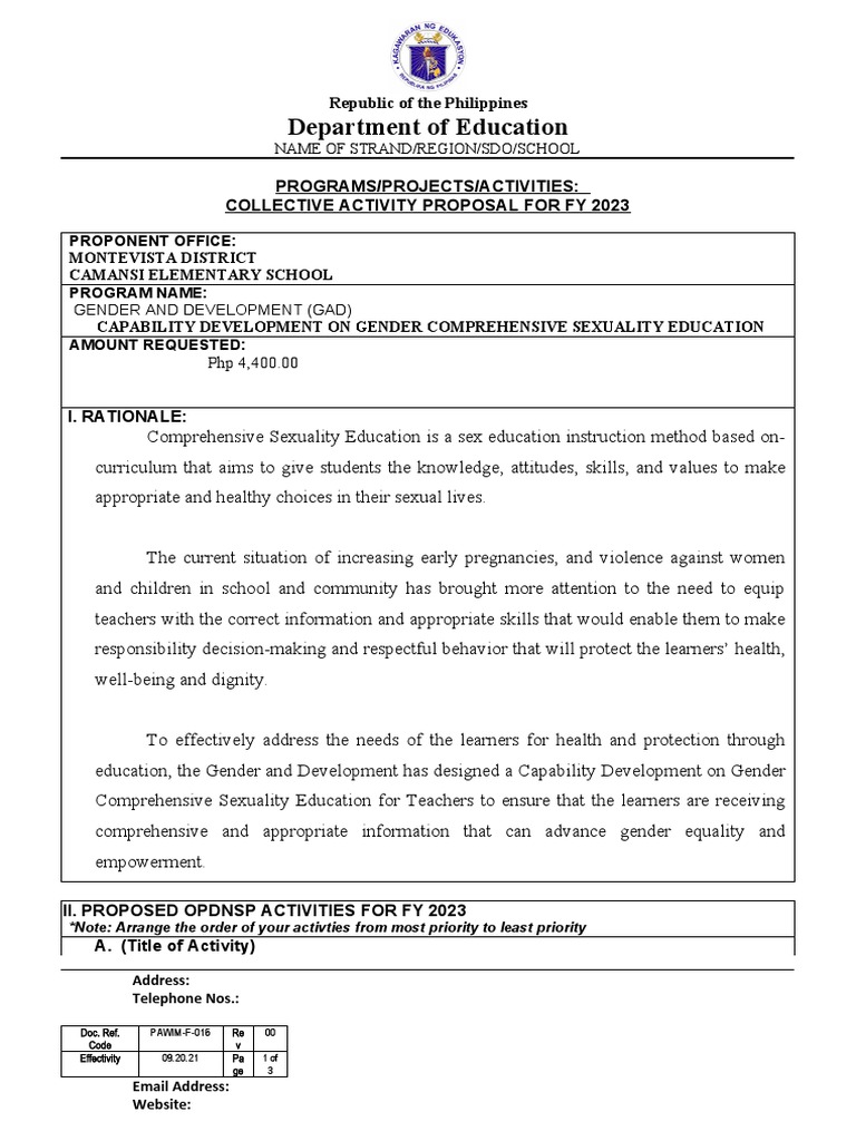GAD Activity Proposal 2023 FINAL | PDF | Sex Education | Learning