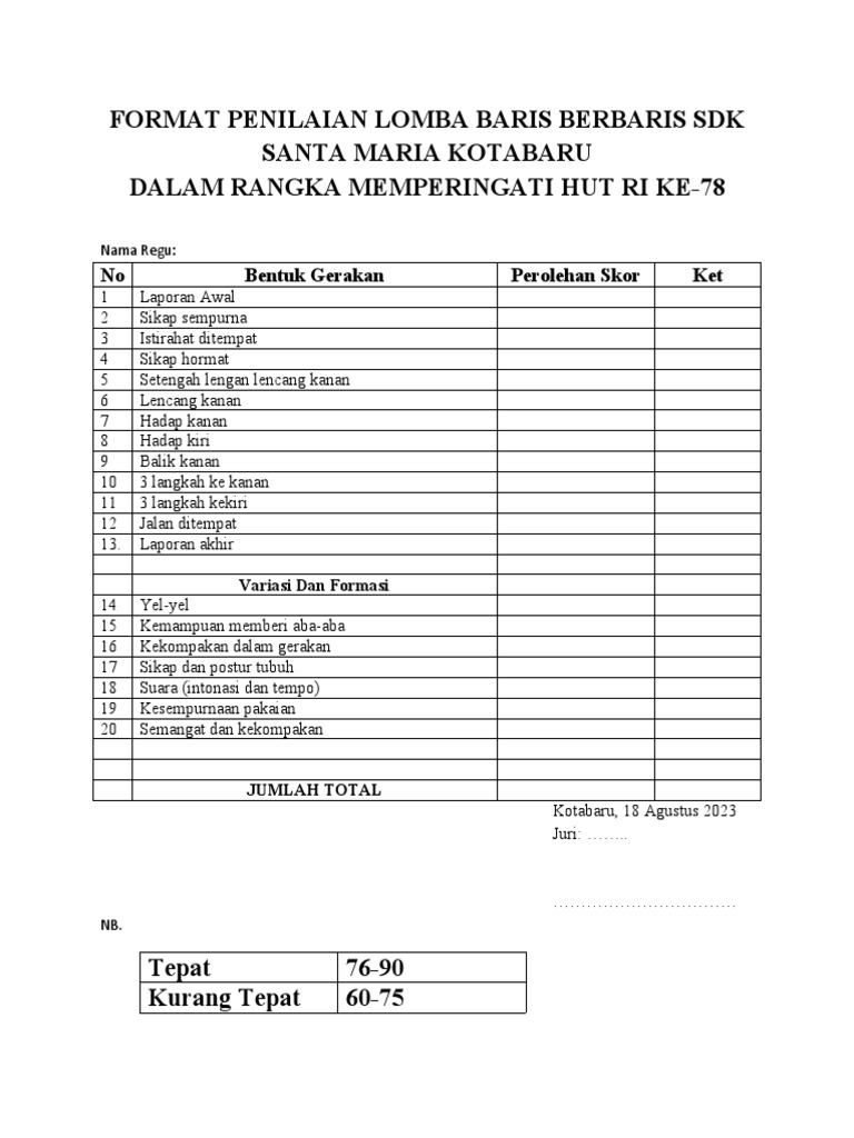 Format Penilaian Lomba Baris Berbaris | PDF