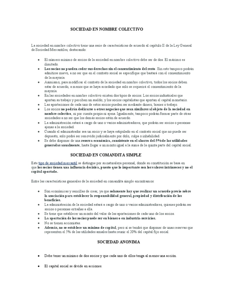 Sociedad en Nombre Colectivo | PDF | Sociedad de responsabilidad limitada | Compartir (Finanzas)