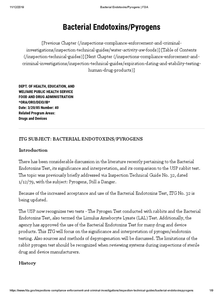 Endotoxins - Pyrogens - FDA | PDF | Wellness