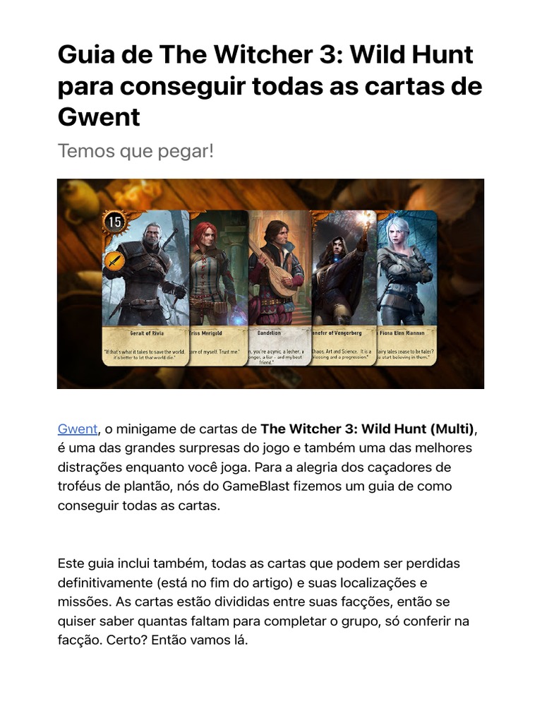Guia Completo: Todas as Cartas de Gwent | PDF