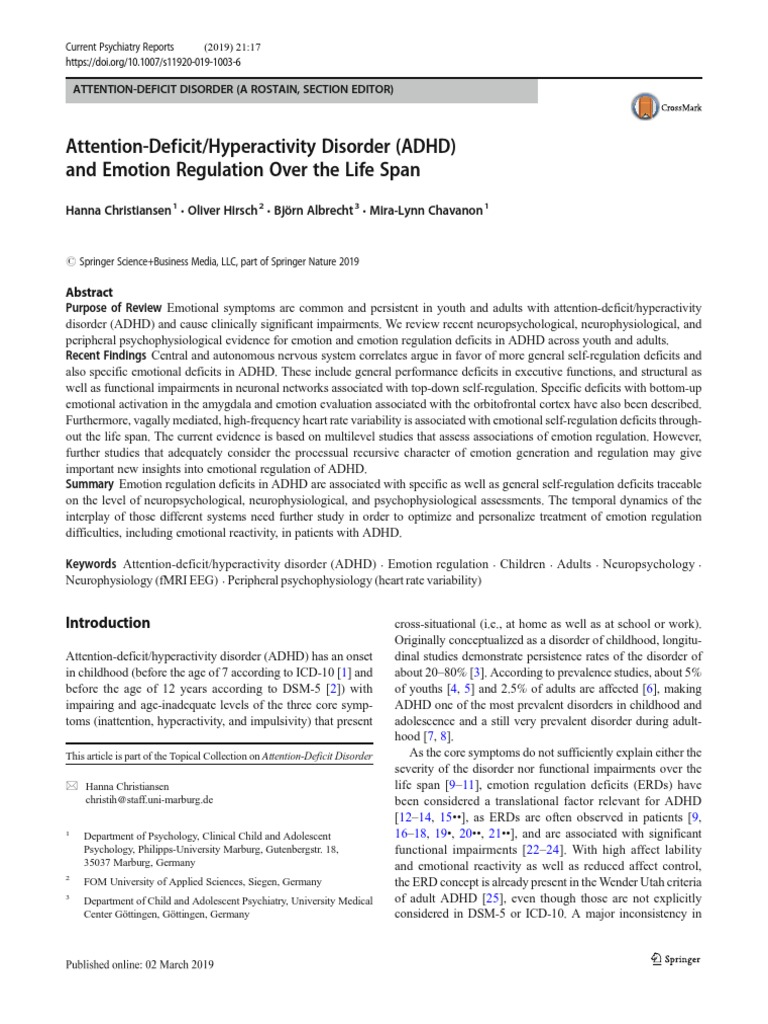 ADHD & Emotion Regulation Insights | PDF | Attention Deficit Hyperactivity Disorder | Executive ...