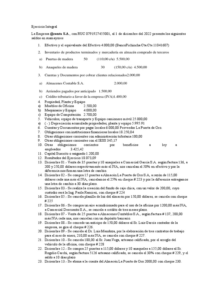 Ejercicio Integral 3 Conta | PDF | Contabilidad | Cheque