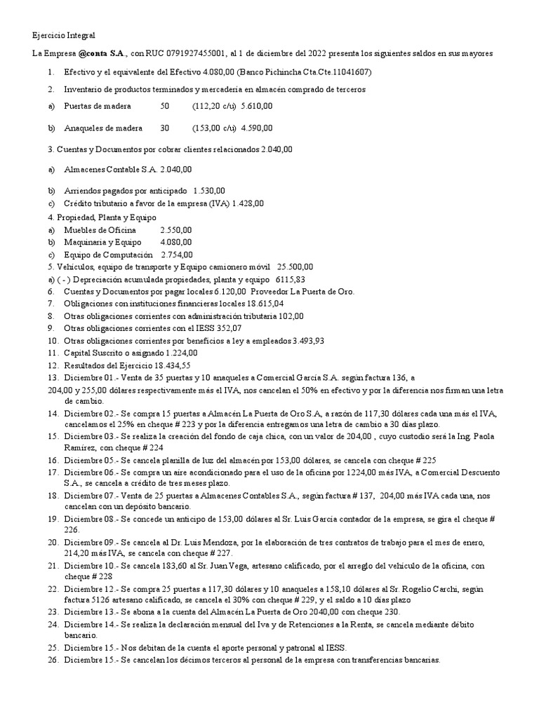 Imprime Conta Ejercicio Completo | PDF | Contabilidad | Tarjeta de débito