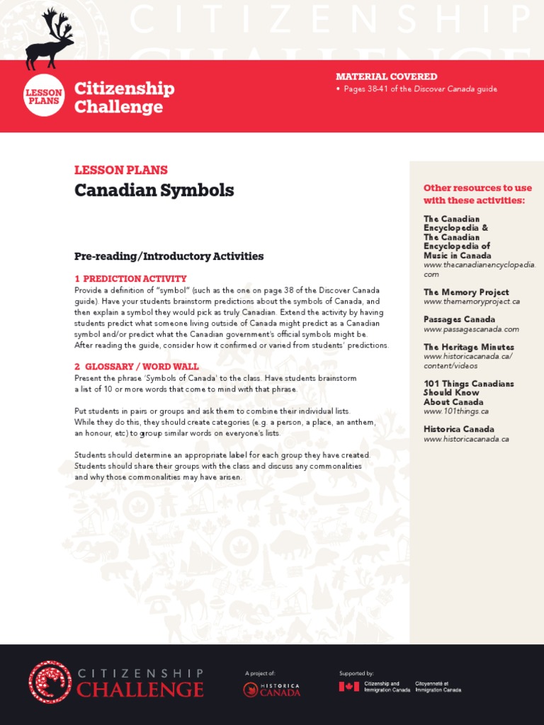 Canadian Symbols Lesson Plan | PDF | Lesson Plan | Learning