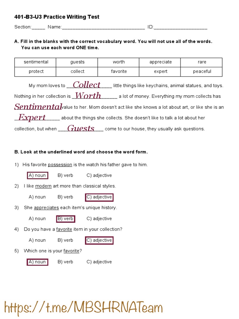 B3-U3 Writing Test Practice-Solved | PDF