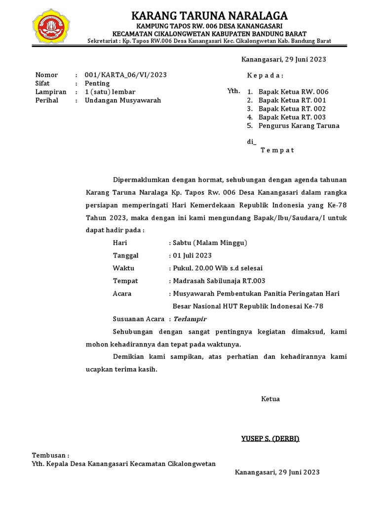 Surat Karang Taruna | PDF | Griya & Taman