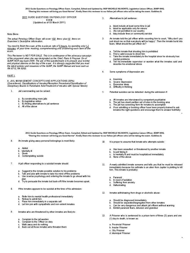 2011 Penology Officer Exam Guide | PDF | Prison | Prisoner