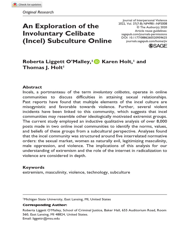 O Malley Et Al 2020 An Exploration of The Involuntary Celibate Incel ...