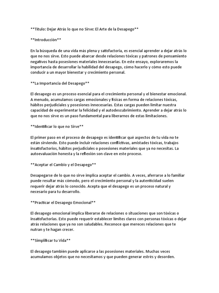 Dejar Atrás Lo Que No Sirve - El Arte de La Desapego | PDF