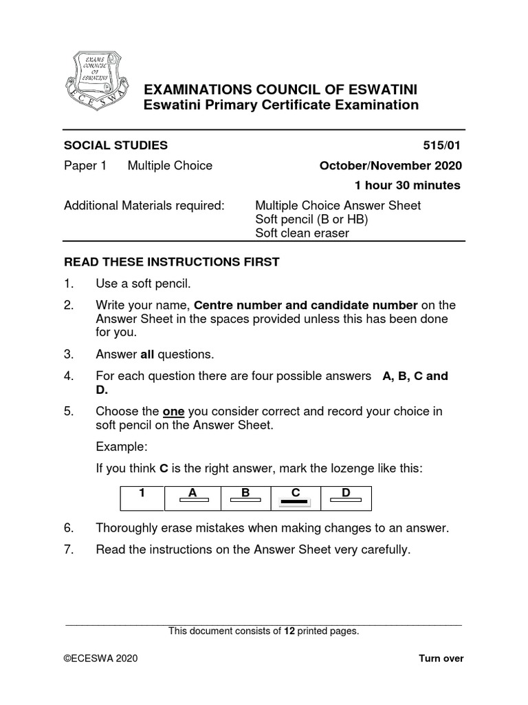 Epc Social Studies p1 QP - 2020 | PDF | Soil | Rain