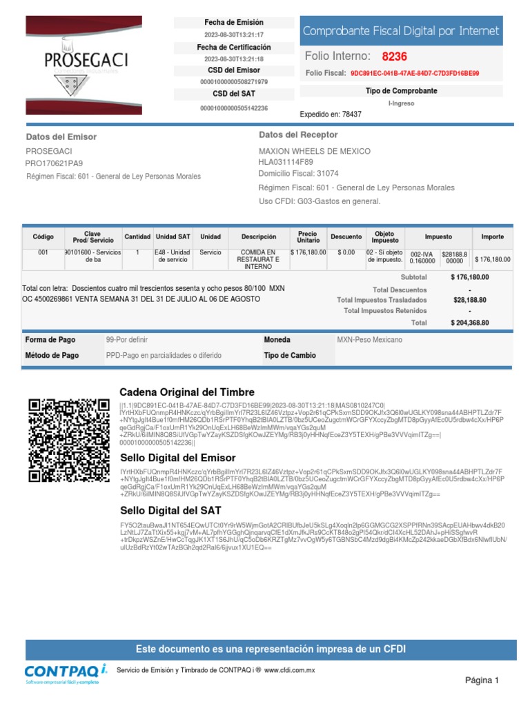 Folio Interno:: Comprobante Fiscal Digital Por Internet | PDF