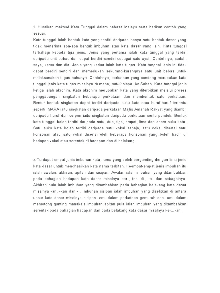 Maksud Kata Tunggal Dan Imbuhan | PDF