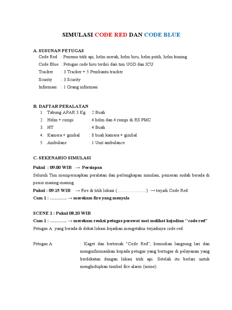 Simulasi Code Red Dan Code Blue RS PMC | PDF