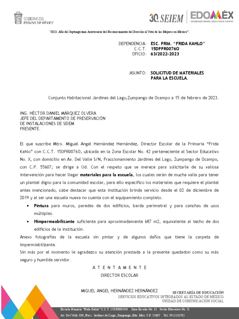 Solicitud de Materiales para Una Escuela | PDF | México