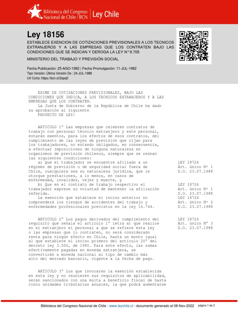 Ley 18156 - 25 Ago 1982 | PDF | Chile | Bienestar