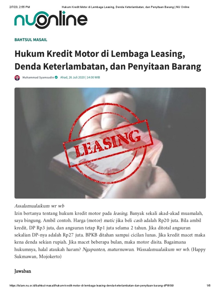 Hukum Kredit Motor dan Penyitaan Barang | PDF | Pengelolaan Keuangan & Uang