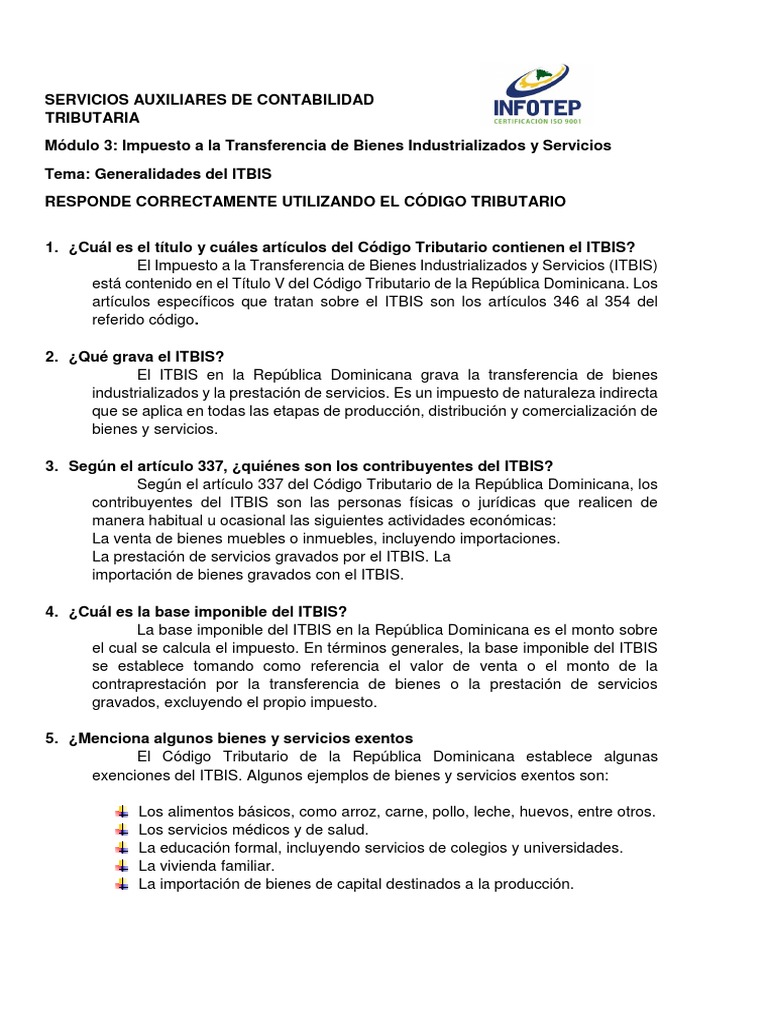 Cálculo del ITBIS en RD: Ejemplos y Normas | PDF | Impuestos | Economias