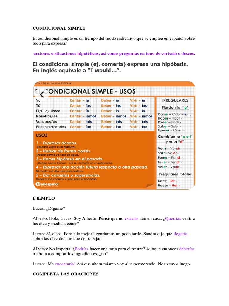Condicional Simple and Preterito Perfecto Compuesto | PDF