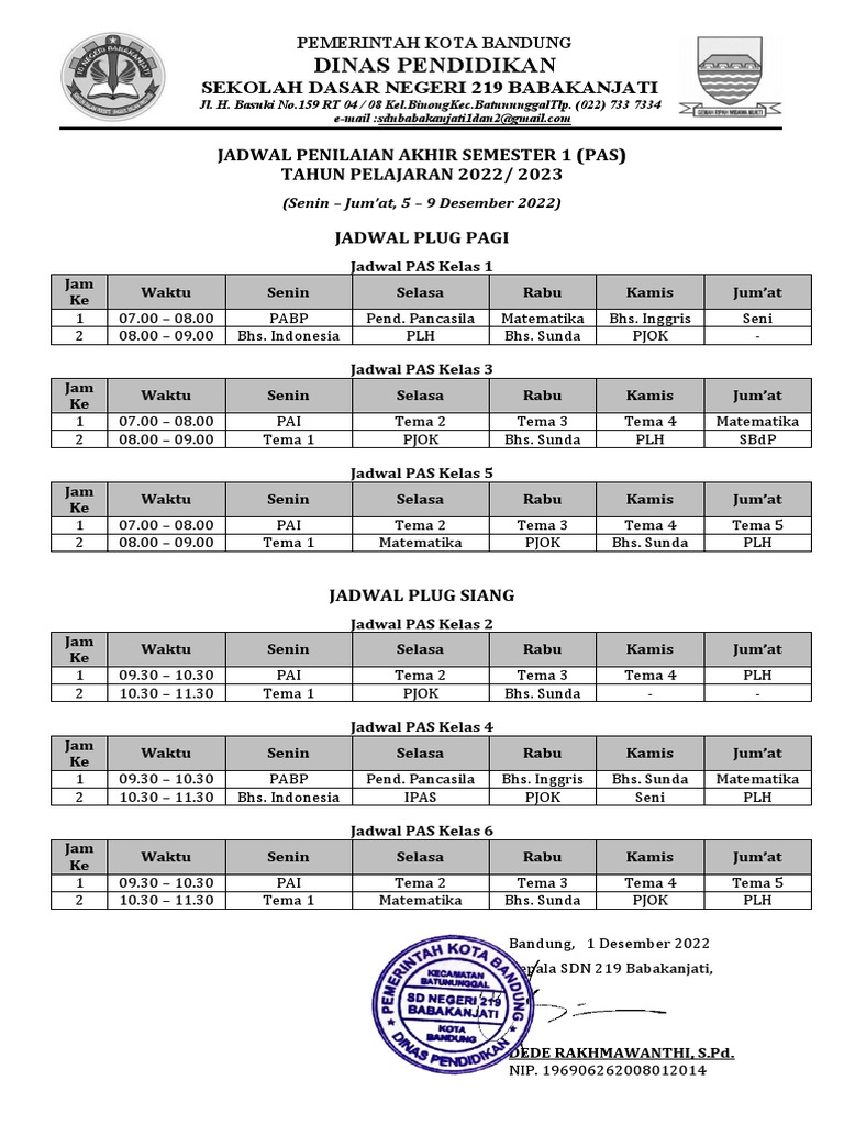 Jadwal Pas 2022 | PDF