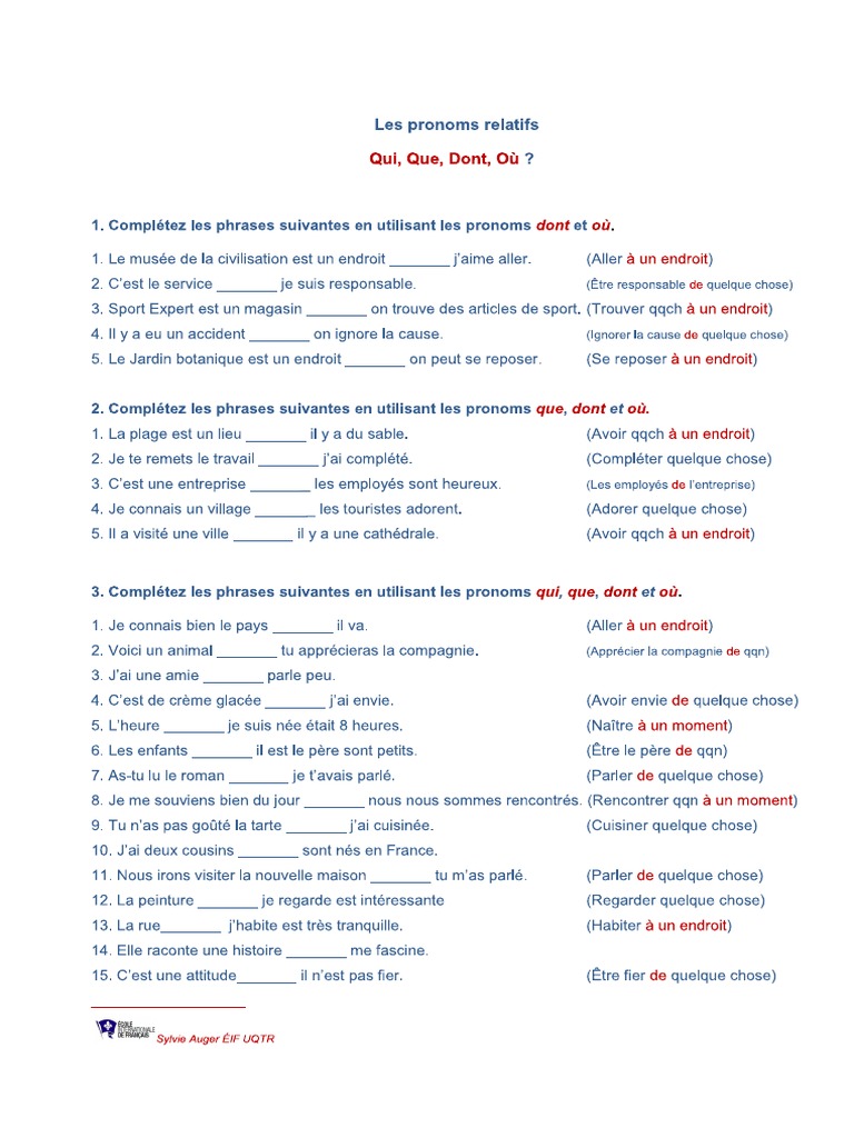 Pronoms relatifs -exercices | PDF