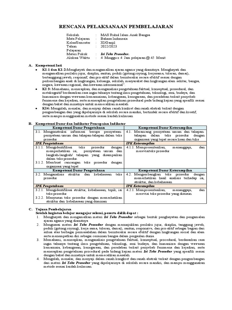 RPP 1 Isi Teks Prosedur | PDF