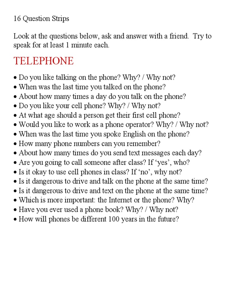 16 Question Strips - Telephone | PDF