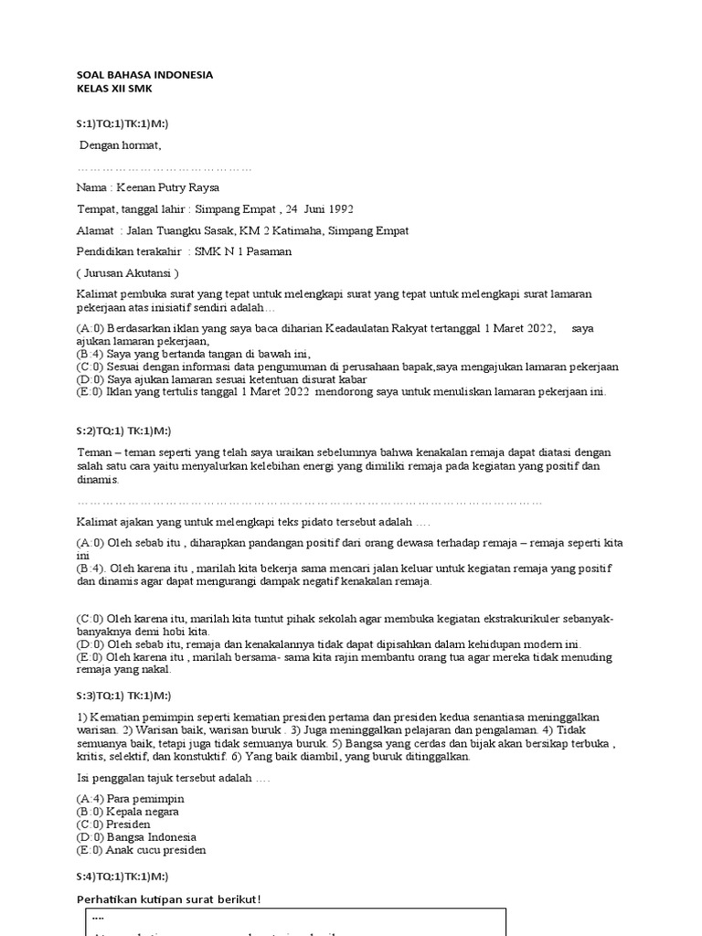 Template Soal Kosong Ujian Android | PDF