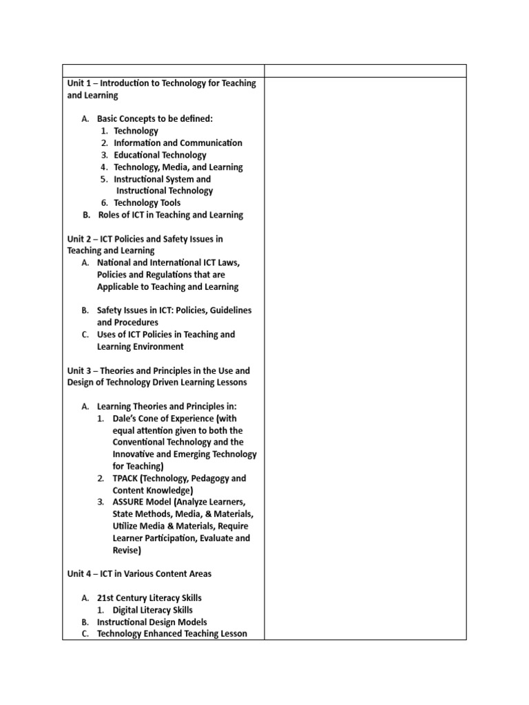 Course Outline TTL1 | PDF | Educational Technology | Learning