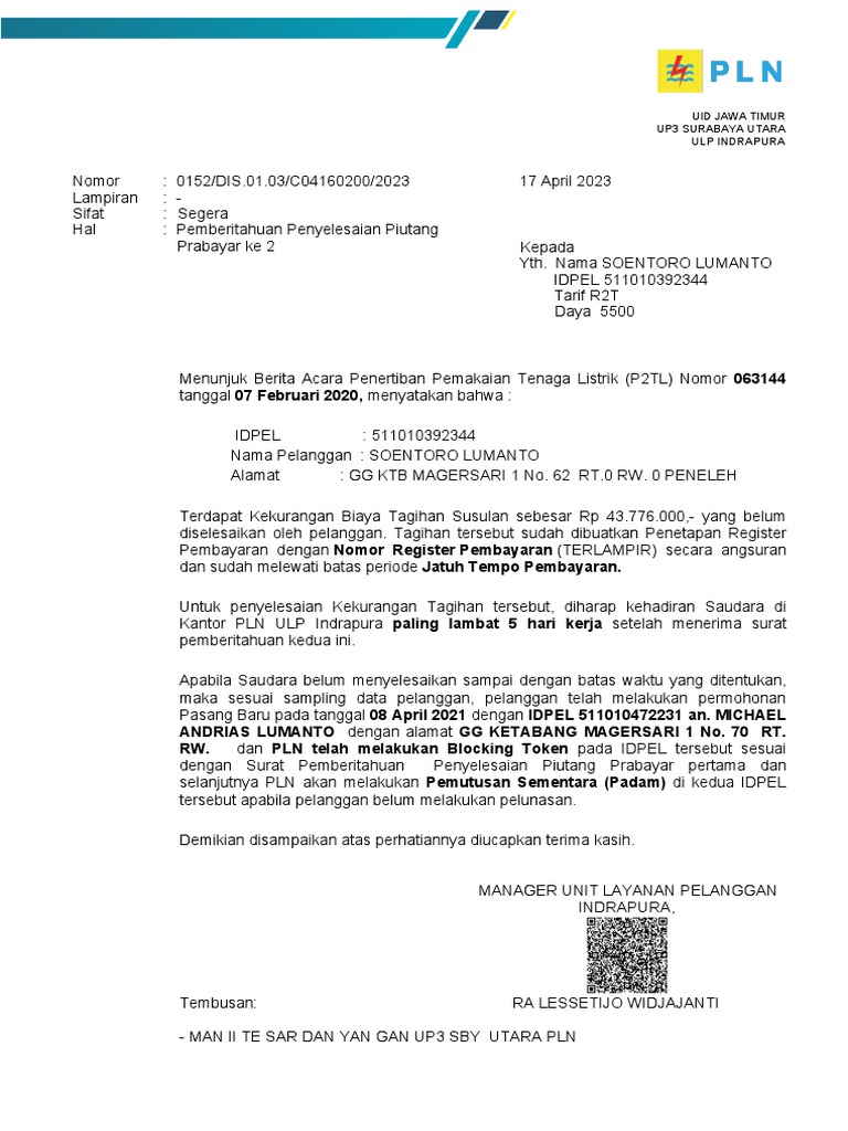 Surat Tagsus P2TL | PDF