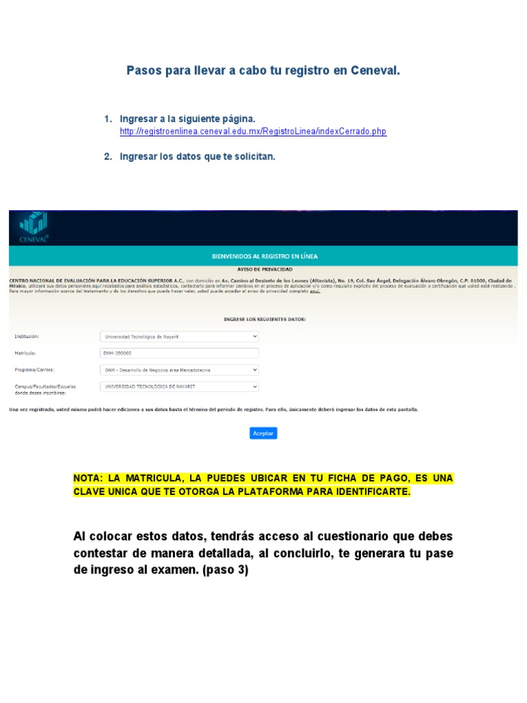 Pasos para Llevar A Cabo Tu Registro en Ceneval | PDF