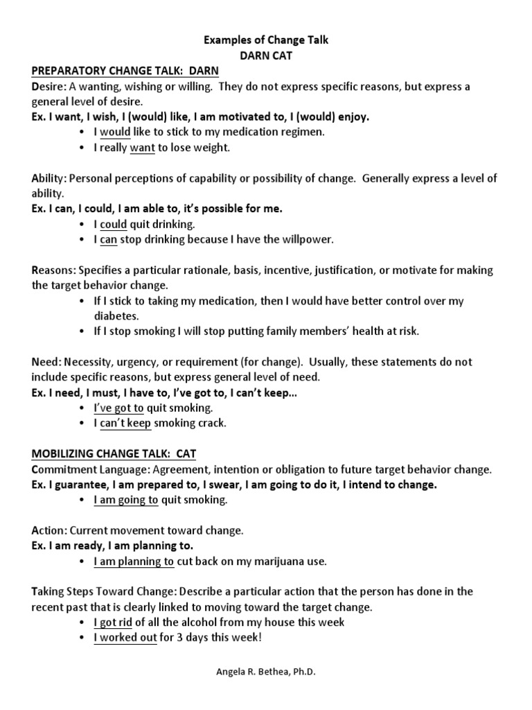 Change Talk Strategies Explained | PDF | Psychology | Behavioural Sciences