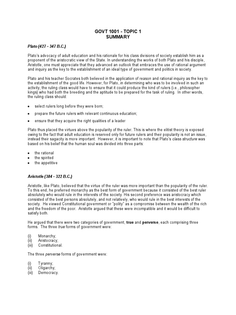 Govt 1001 Topic 1 Summary | PDF | Plato | Reason