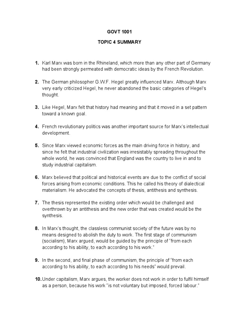 Topic 4 Summary | PDF | Karl Marx | Communism