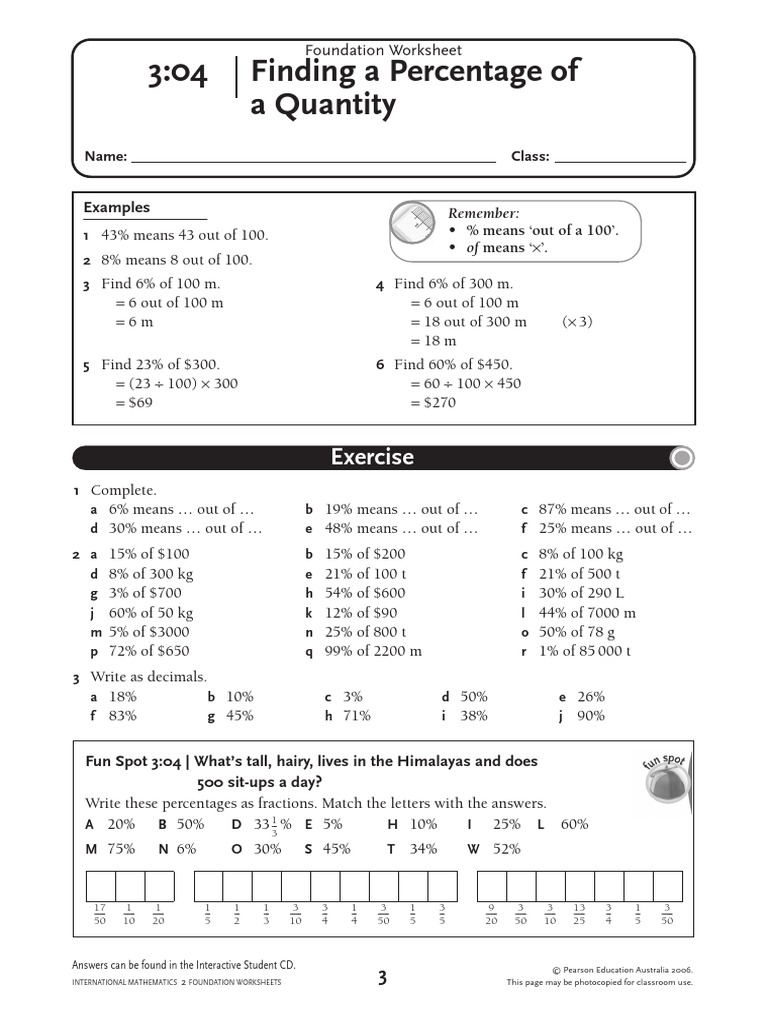 Ga17.2 Percentage and Ratio From MYP2 Pearson | PDF