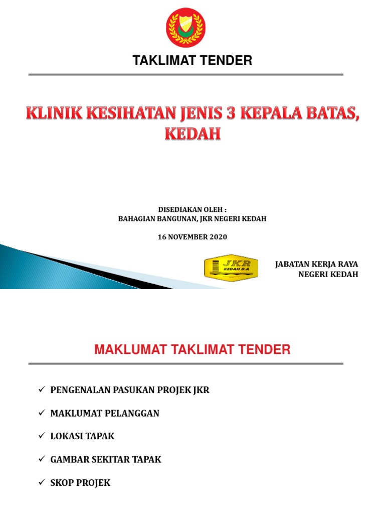 Slide Taklimat Tender Projek KK3 KEPALA BATAS | PDF
