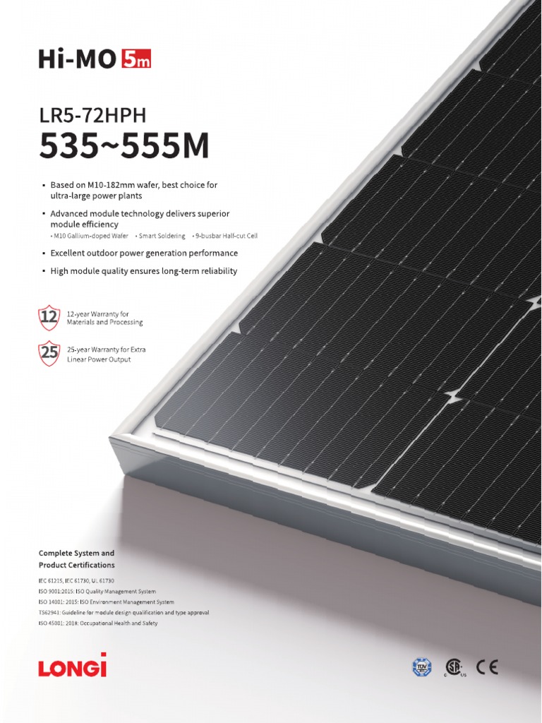 Longi 535-555W Solar Panel Datasheet | PDF