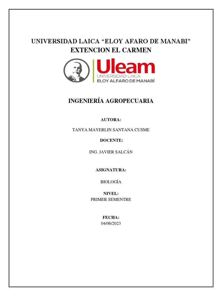 Informe Micro. Biologia Tanya Mayerlin Santana Cusme | PDF | Biología Celular) | Plantas