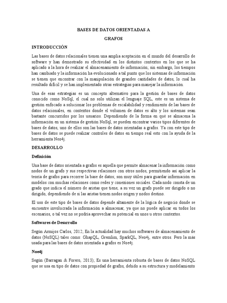 Bases de Datos Orientadas A Grafos | PDF | Bases de datos | No Sql