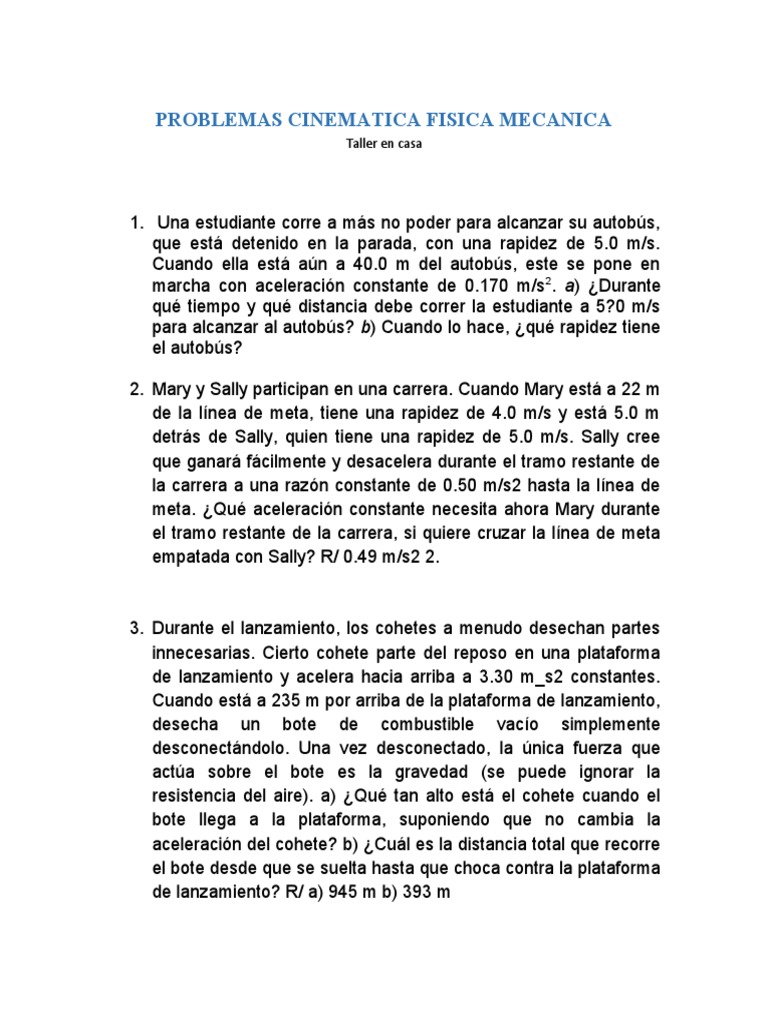 Problemas Cinematica Fisica Mecanica Taller en Casa | PDF