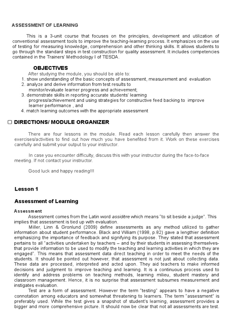 Assessment of Learning 1 Module 1 Lesson 12 | PDF