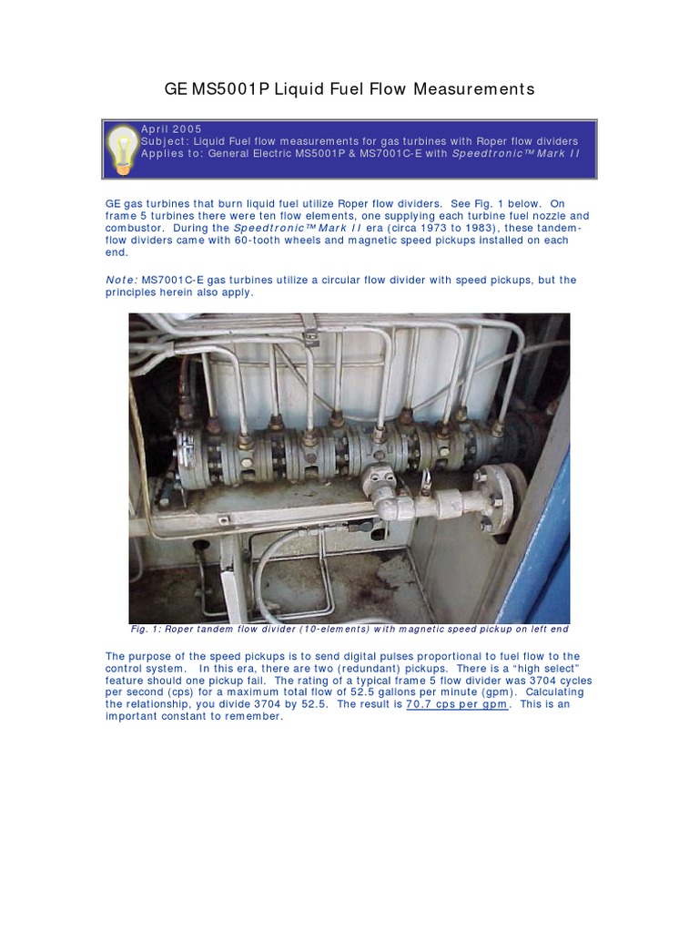 GE MS5001P Liquid Fuel Flow Measurements | PDF