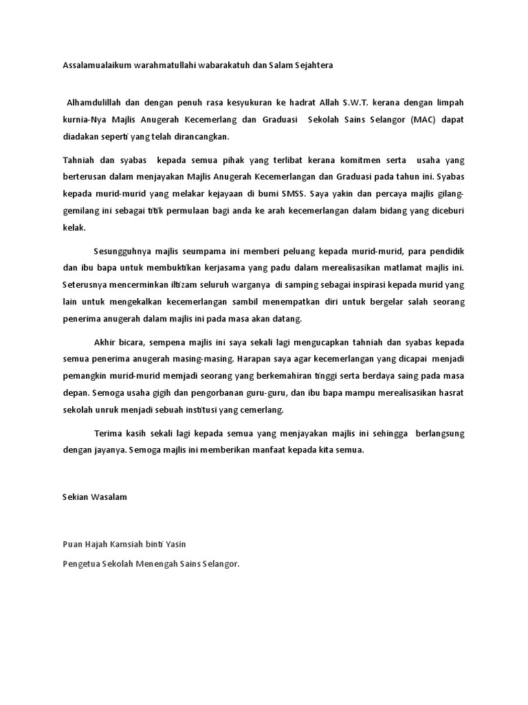 Draf Kata Alu Aluan Pengetua Untuk Buku Program MAC 2023docx | PDF ...