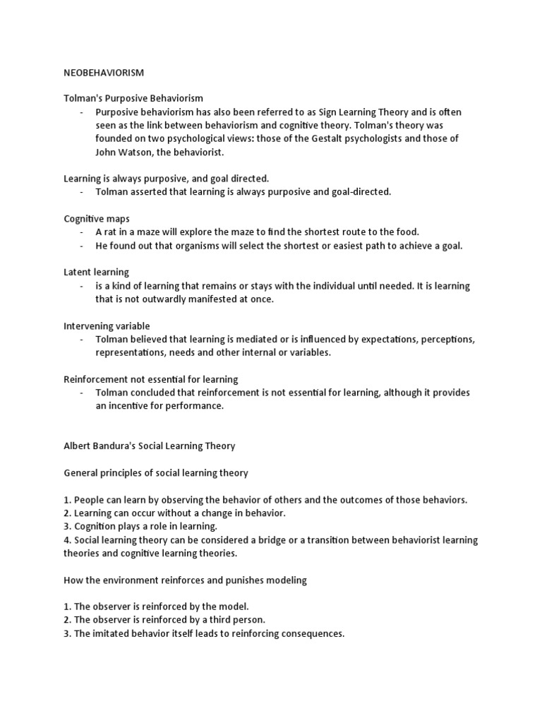 Neo Behaviorism | PDF | Behaviorism | Learning
