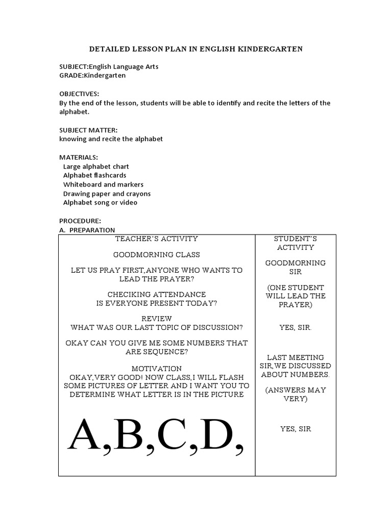 Kindergarten Alphabet Lesson Plan | PDF