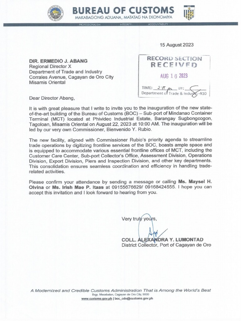 INAUGURATION (Invitation Letter) | PDF