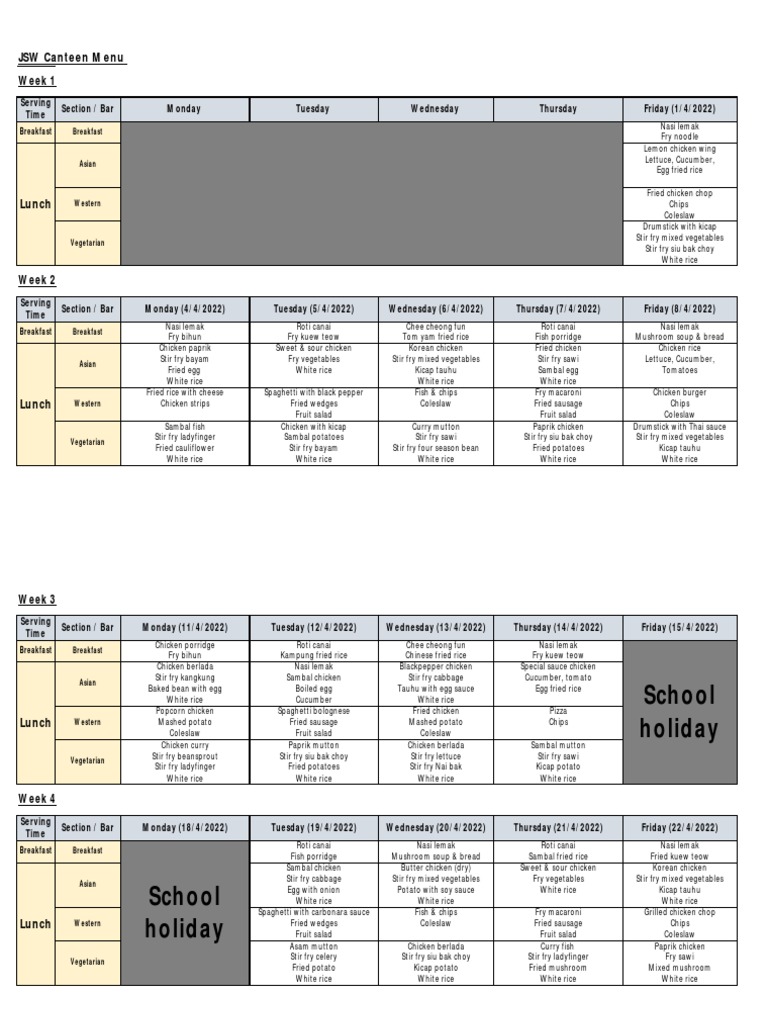 MPS+Canteen+Menu+April+2022 | PDF | Salad | French Fries