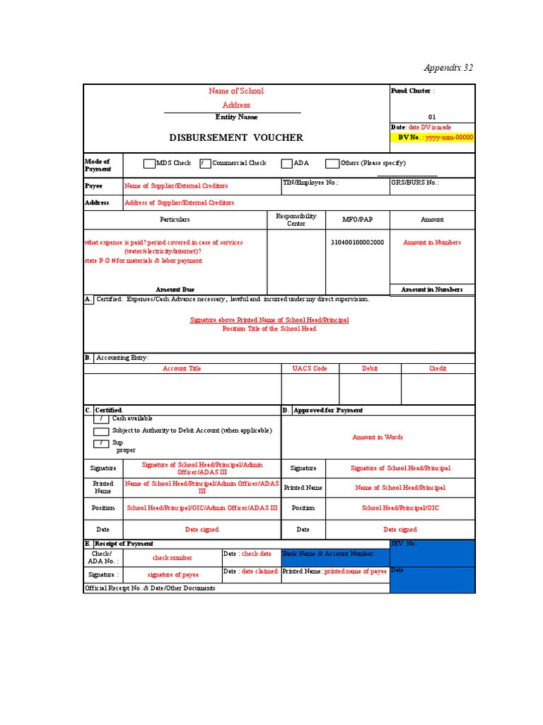 Disbursement Voucher Template | PDF | Cheque | Payments