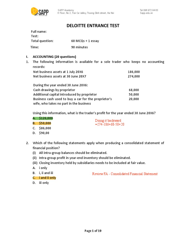 Deloitte Entrance Test Overview | PDF | Audit | Book Value